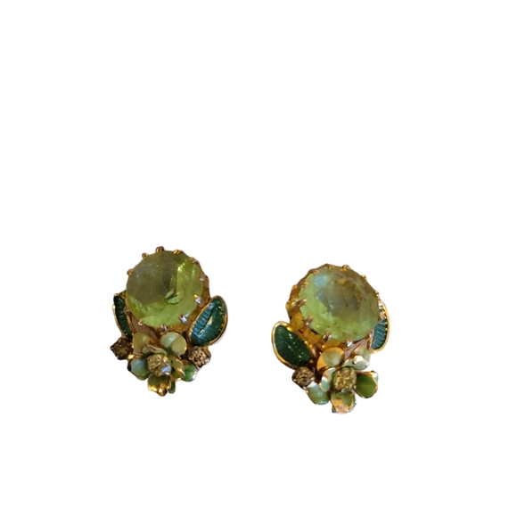 Vintage | Jewelry | Vtg Prong Set Rhinestone Floral Clip Ons Earrings ...